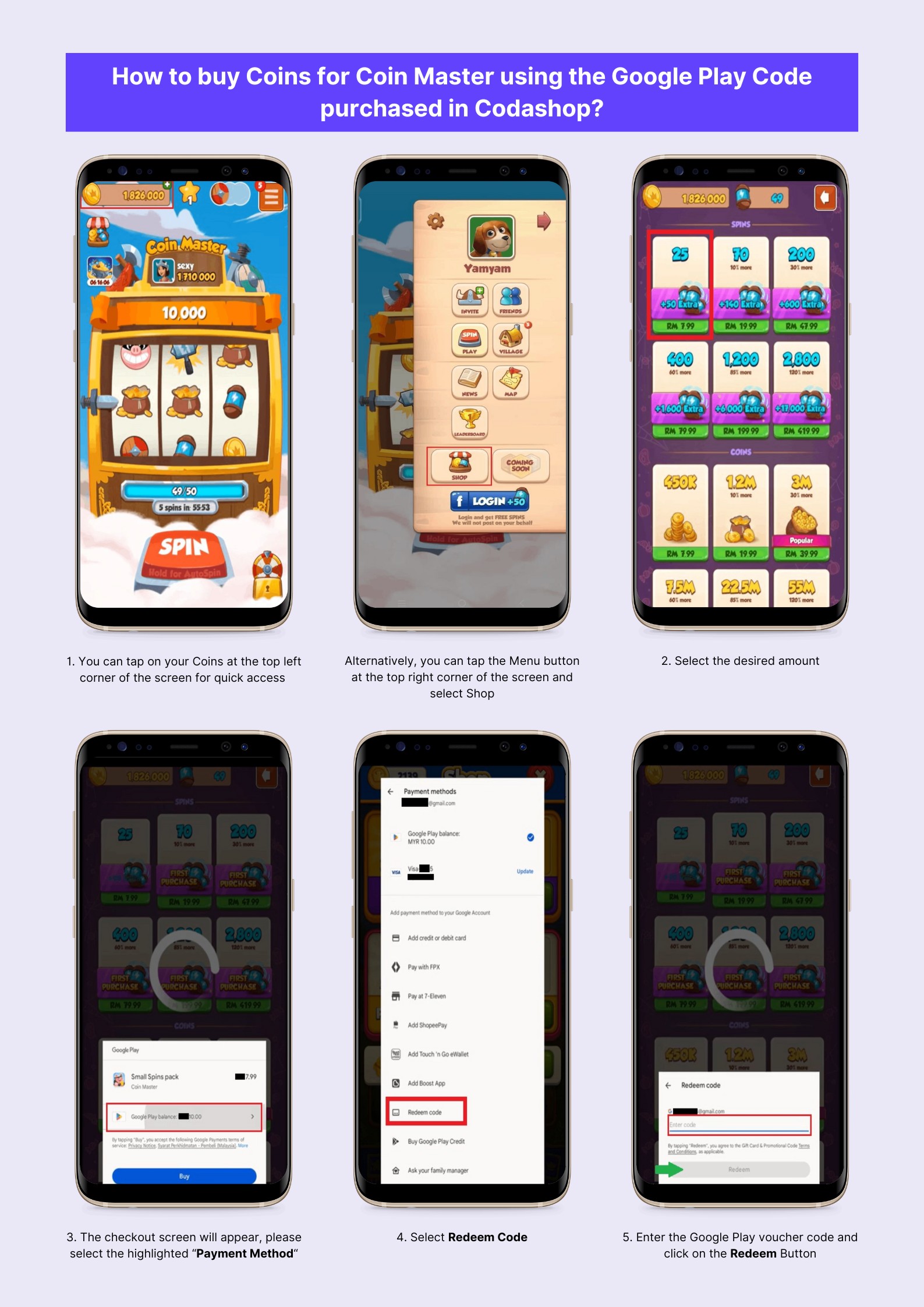 How to buy Coins for Coin Master using the Google Play Code purchased ...
