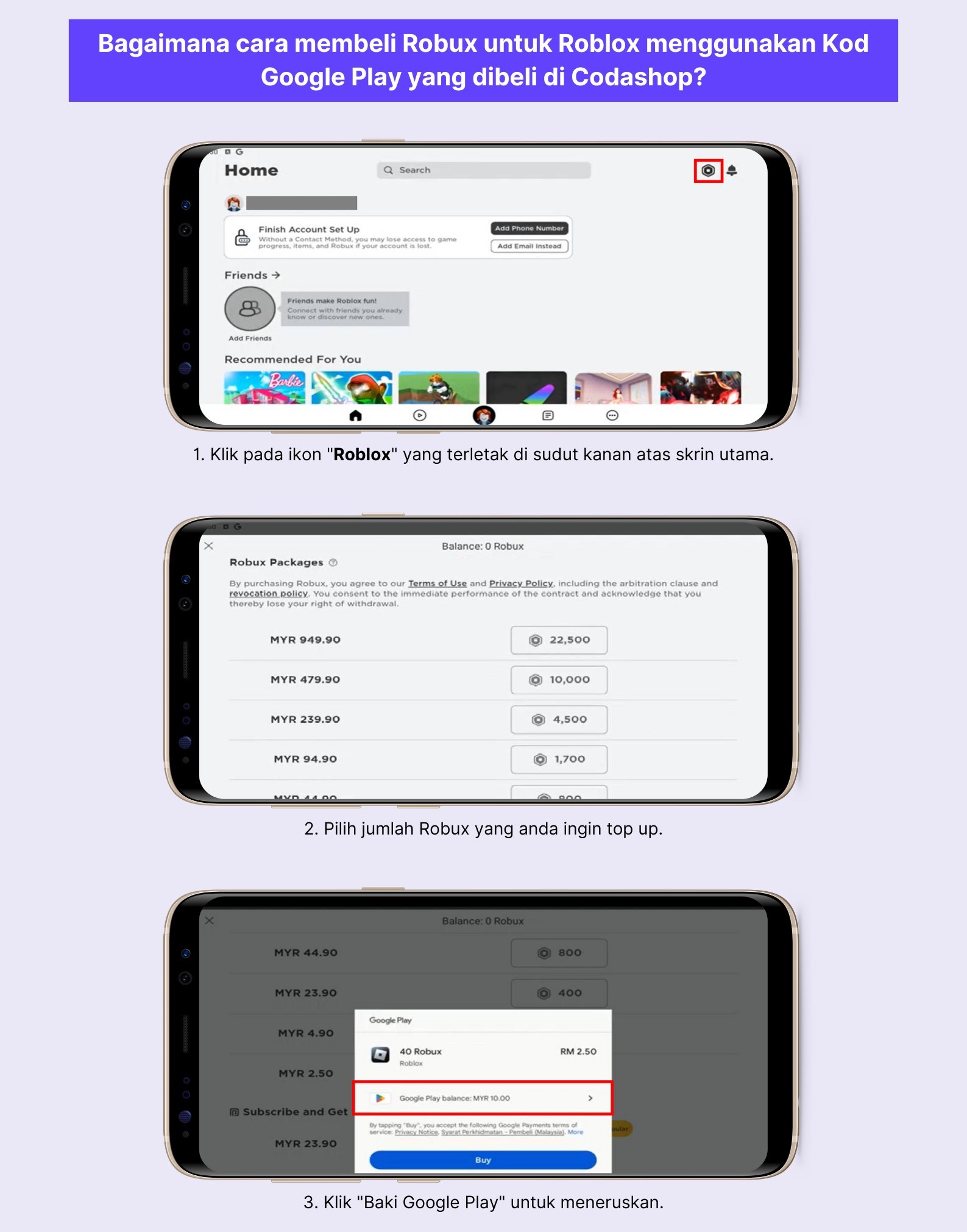 Bagaimana cara membeli Robux untuk Roblox menggunakan Kod Google Play ...