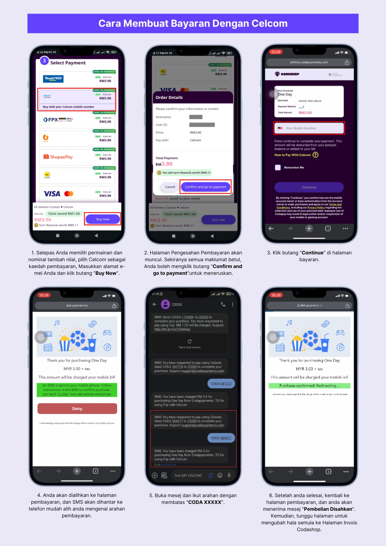 Cara Membuat Bayaran Dengan Celcom – Codashop Malaysia