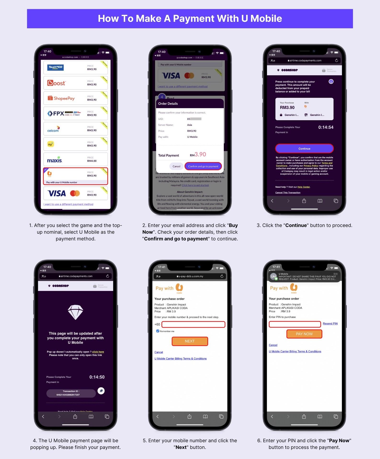 How To Make A Payment With U Mobile – Codashop Malaysia